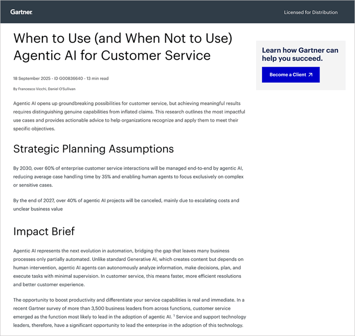 Gartner® Report: Agentic AI for Customer Service