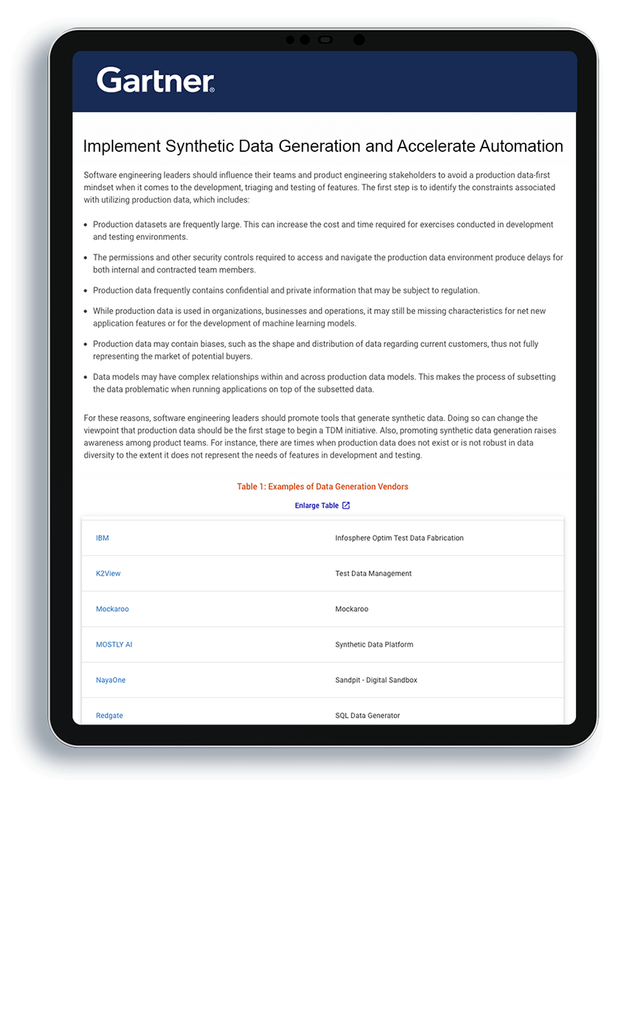 Gartner Report: Synthetic Data Generation for Software Application Testing