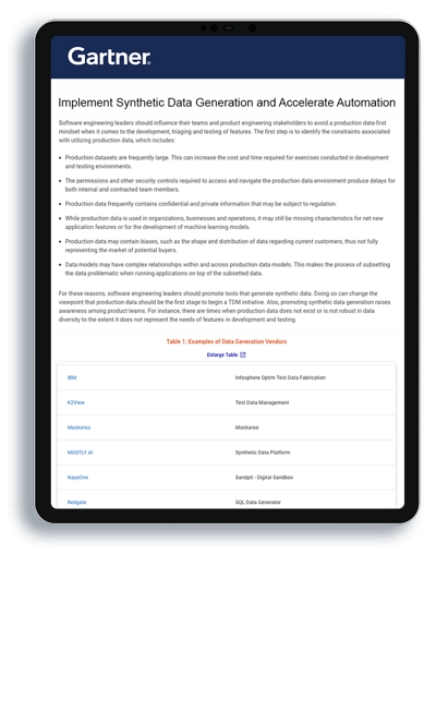 Gartner Report: Synthetic Data Generation for Software Application Testing